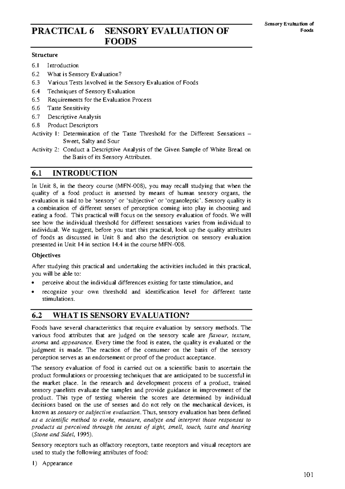 Practical-6 - Principles of Food Science - Sensory Evaluation of ...