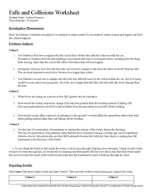 Falls and collisions worksheet - Falls and Collisions Worksheet Student ...