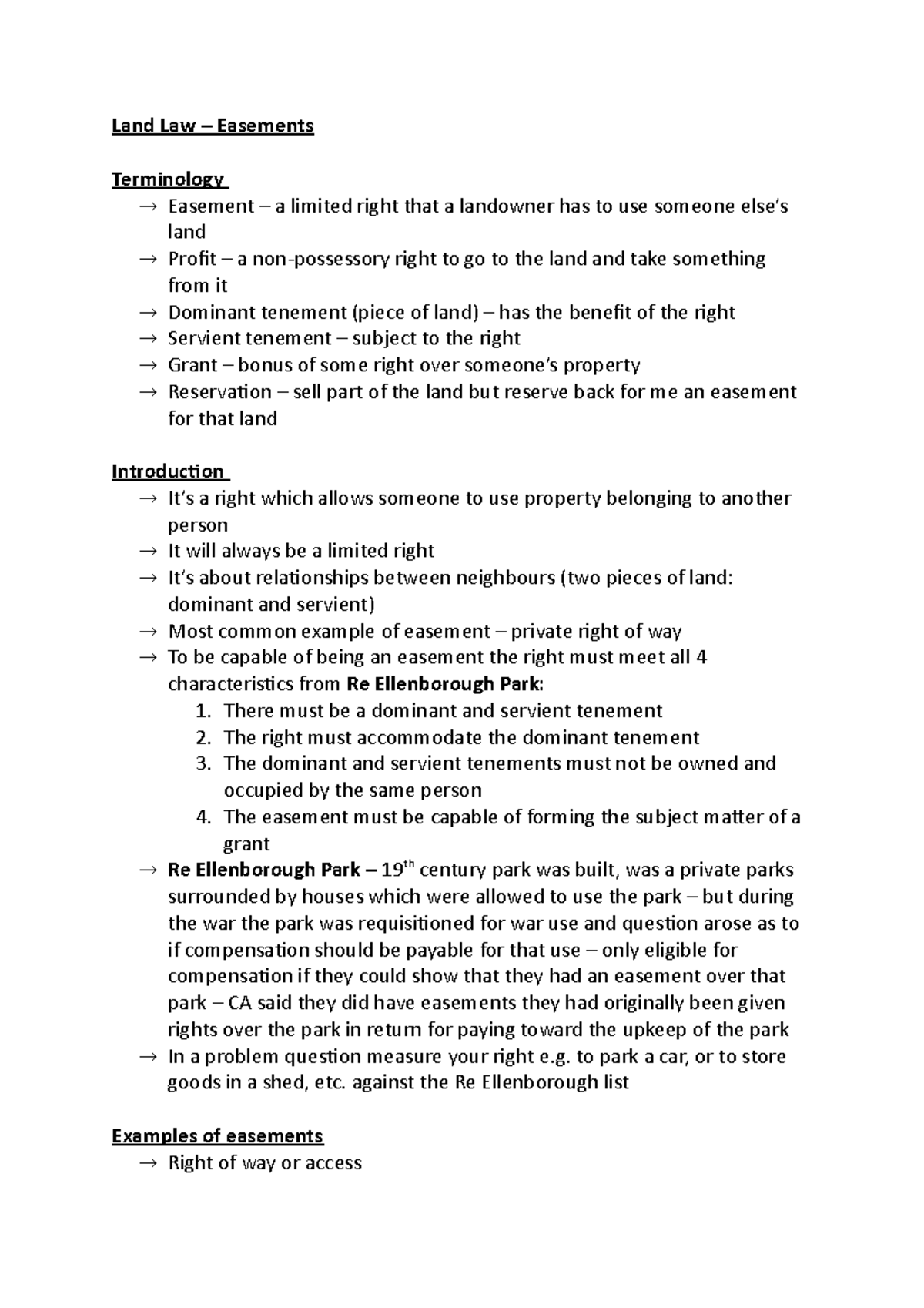 Land Law - Easements - detailed notes and case law - Land Law ...