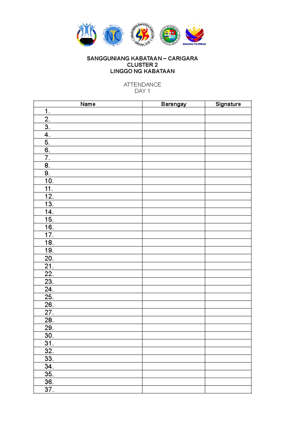 Cluster 2 - kkjln - CLUSTER 2 LINGGO NG KABATAAN ATTENDANCE DAY 1 Name ...