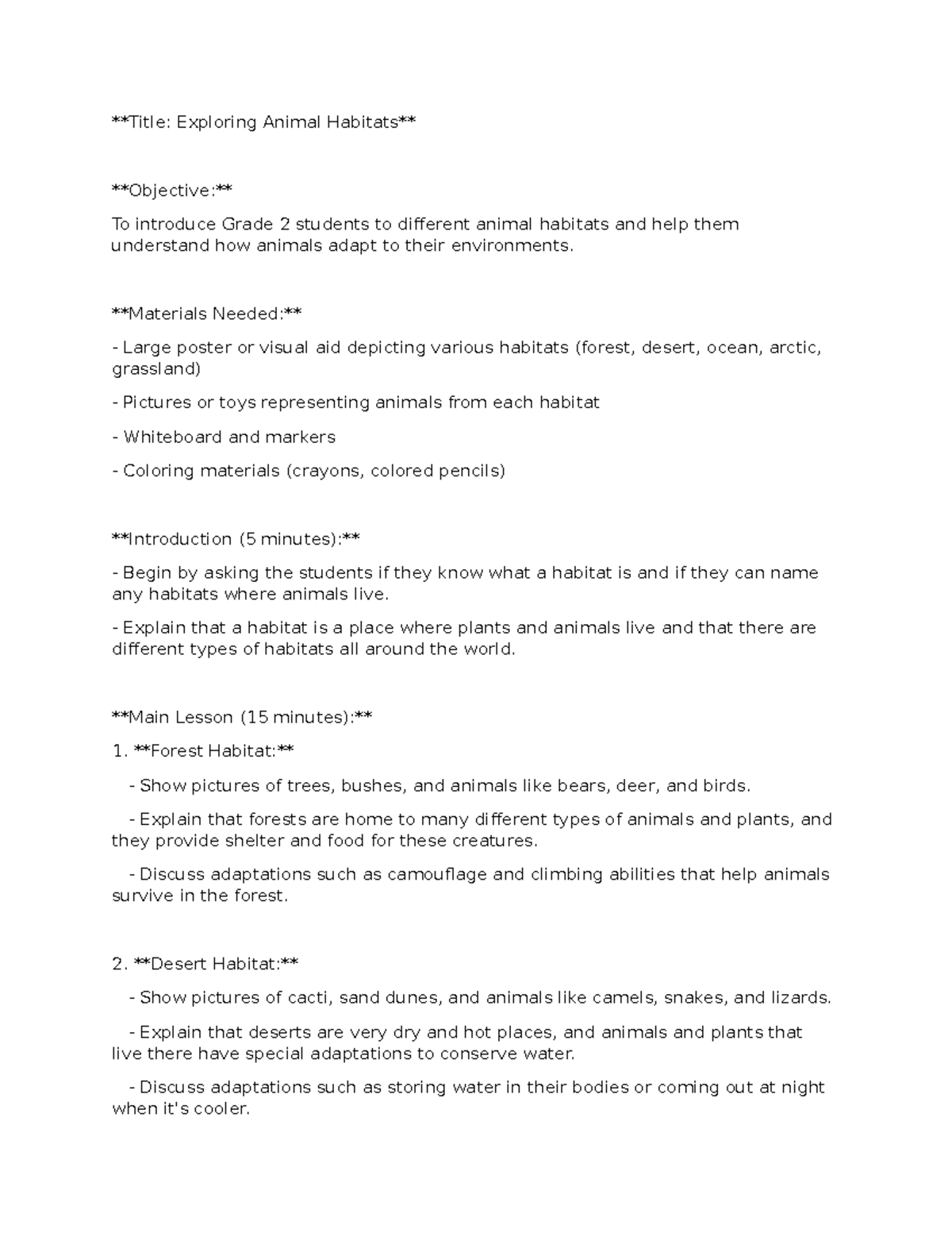 Exploring Animal Habitats - Title: Exploring Animal Habitats Objective ...