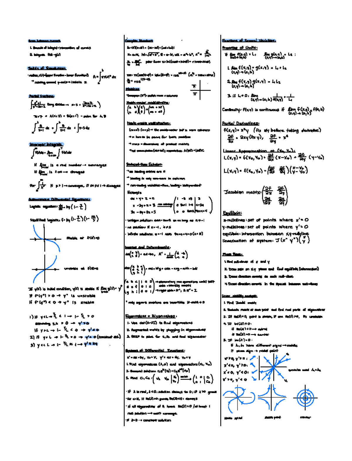 Formula Sheet for Final 2 - complexnumbers Boundsofintegralintersection ...