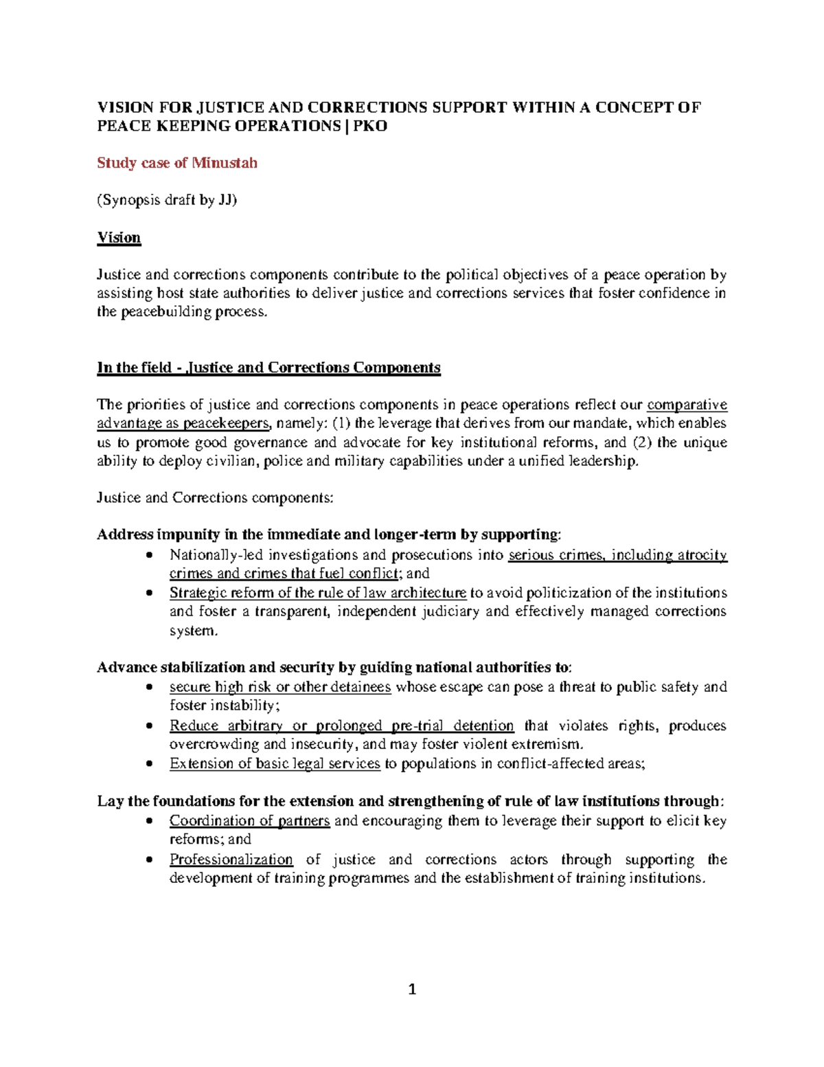 Vision of Justice & Correction in a PKO - 1 VISION FOR JUSTICE AND ...