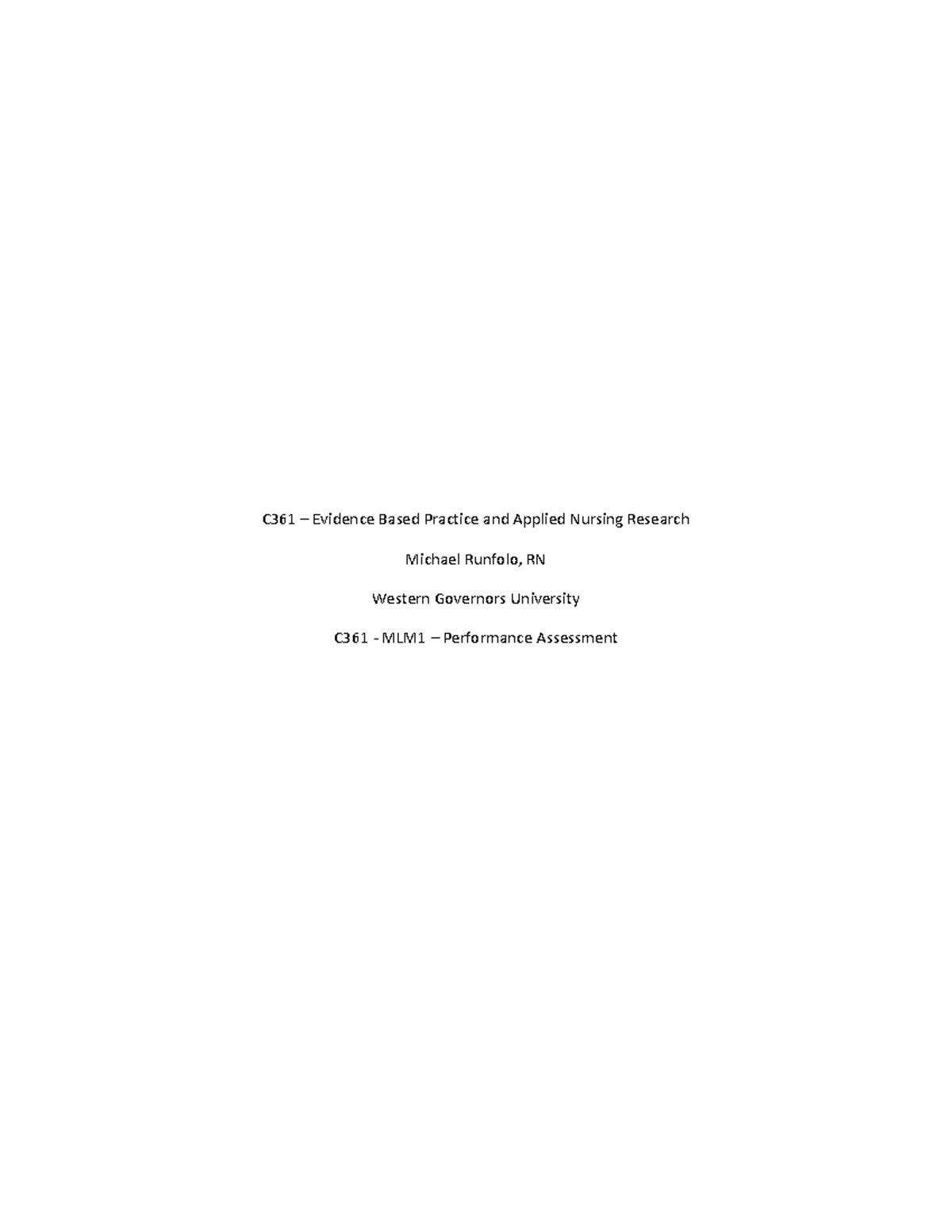 C361 paper - C361 – Evidence Based Practice and Applied Nursing ...