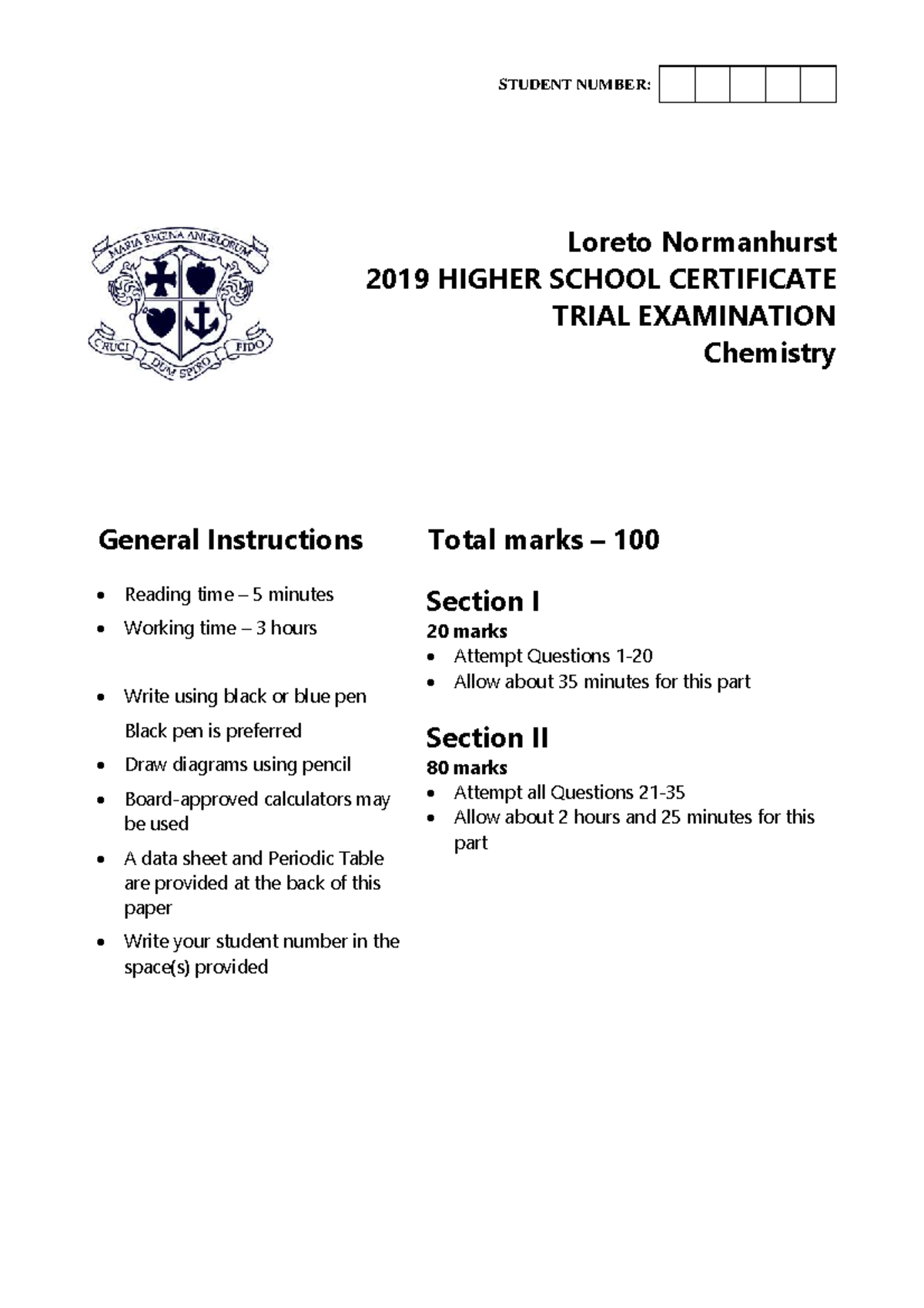 2019 CHEM - LNH - Trial Paper - 15050 - Studocu