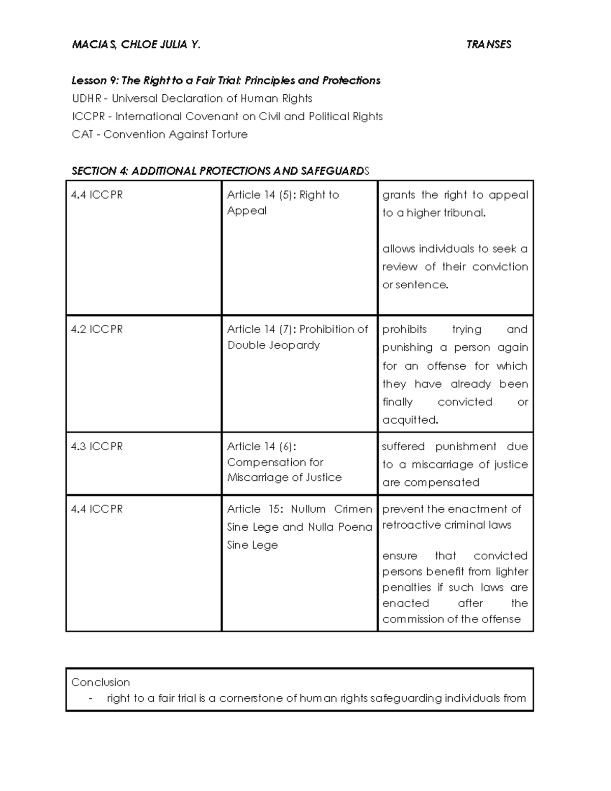 Table HRE Finals - Transes - Lesson 9: The Right to a Fair Trial ...