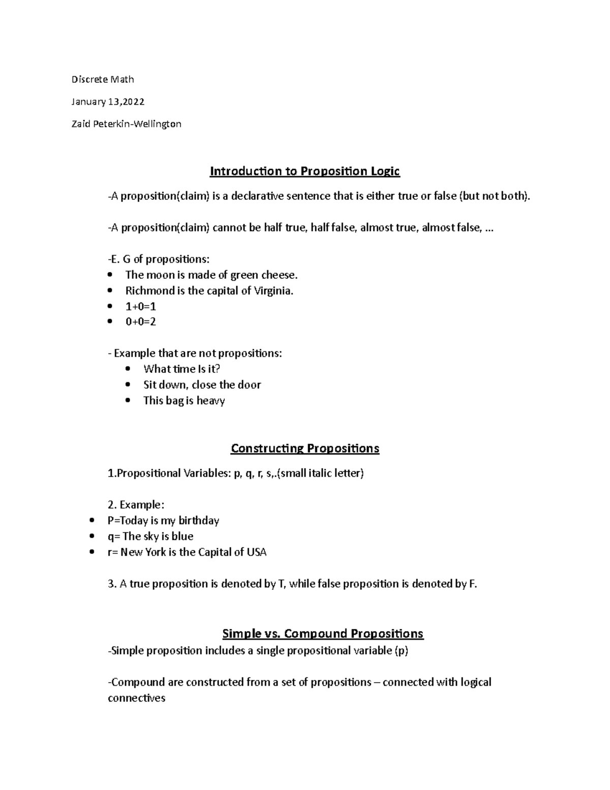 2.1.1-Introduction to Propositional Logic - Discrete Math January 13 ...