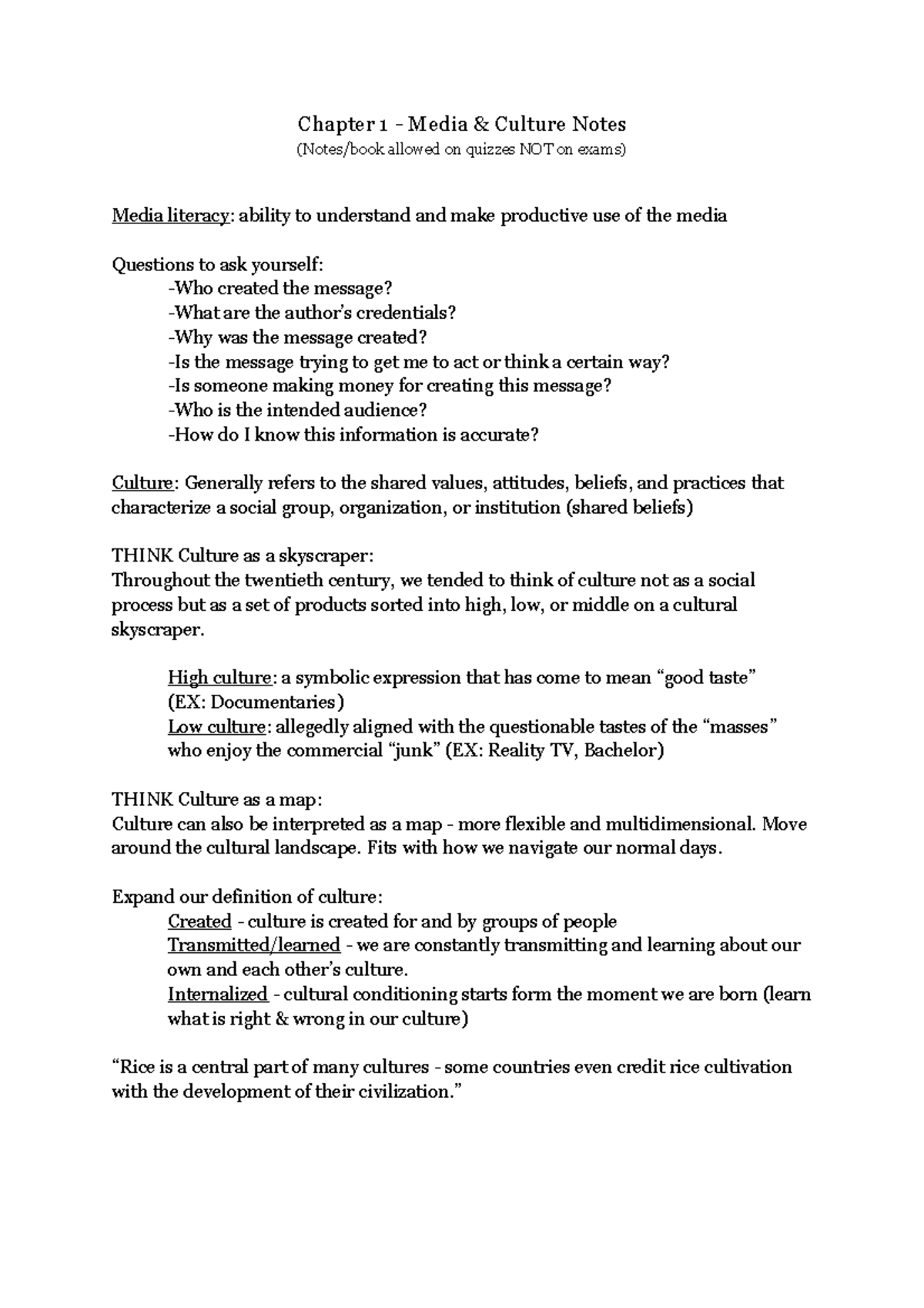 Chapter 1 - Media Culture Notes - Chapter 1 - Media & Culture Notes ...