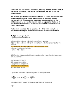 Bio2060 short notes - ECOLOGY NOTES FALL 2023 * Post assignments and ...