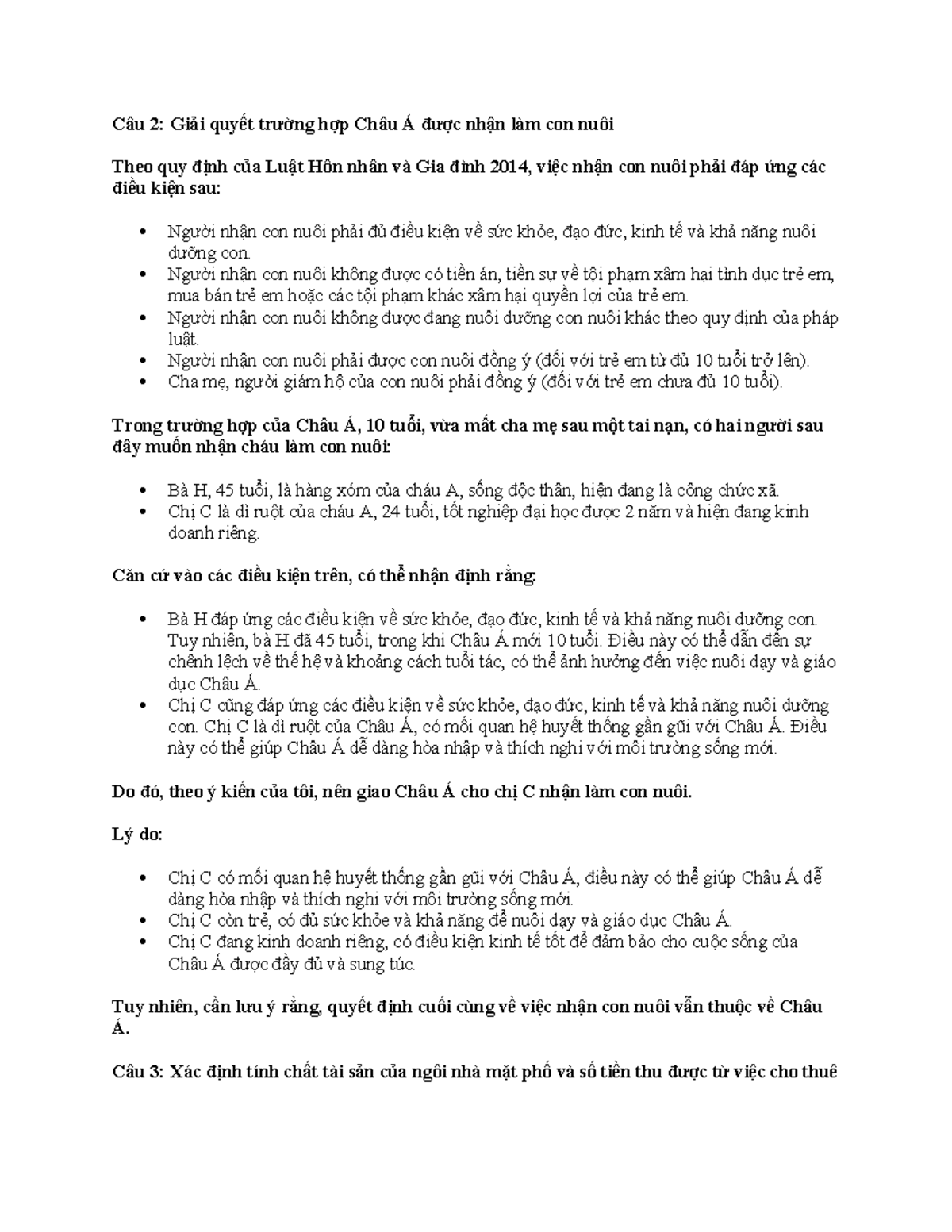 2,3 a khánh - dsadsadsa - Câu 2: Giải quyết trường hợp Châu Á được nhận ...