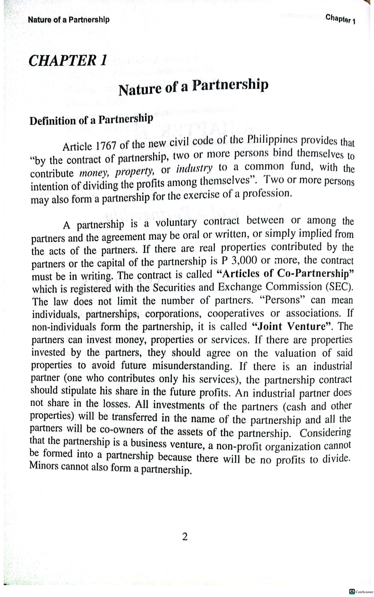 FAR2 Chapter 1 and 2 - sana makatulong - Nature of a Partnership Chapter CHAPTER 1 Nature of a ...
