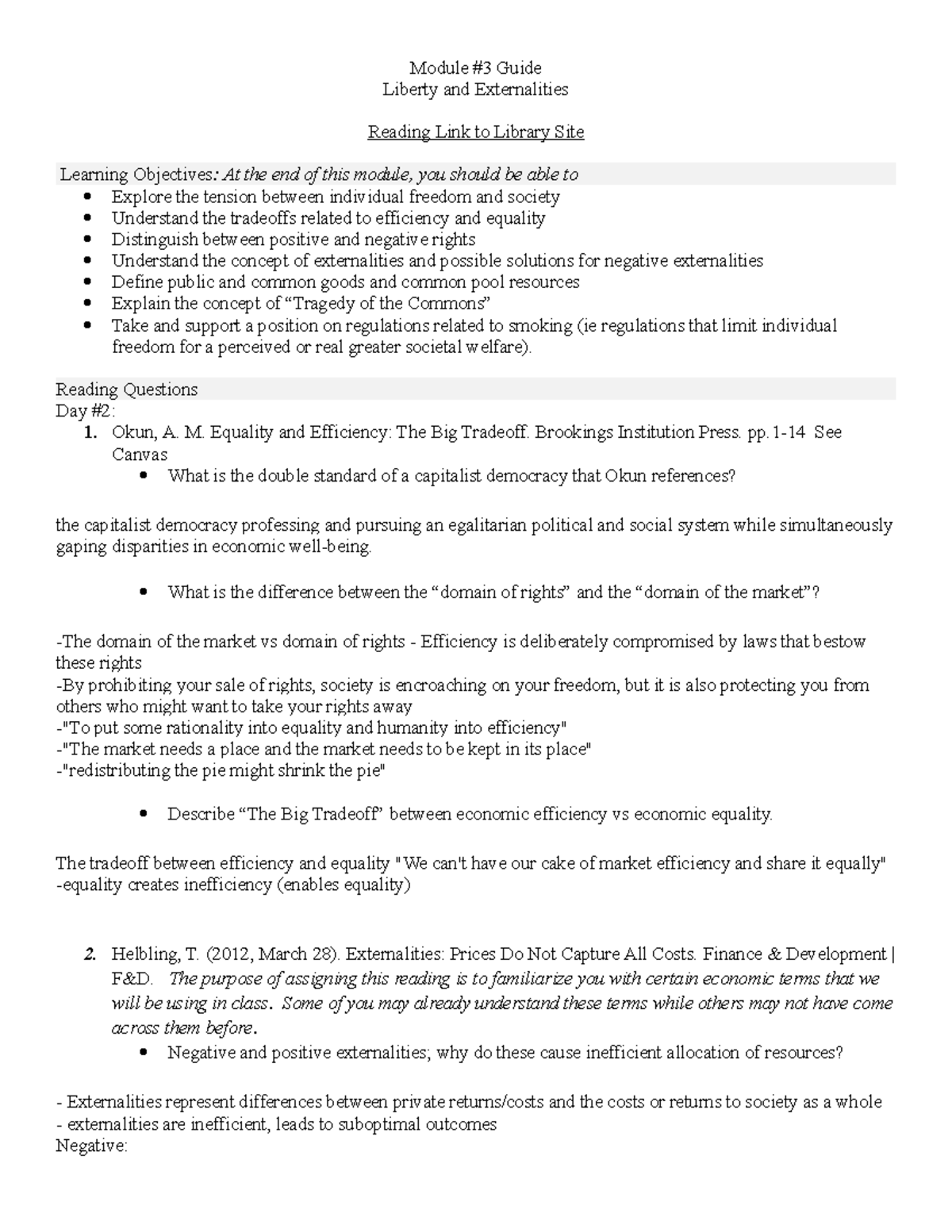 Module 3 Reading Guide - Module #3 Guide Liberty and Externalities Reading Link to Library Site ...