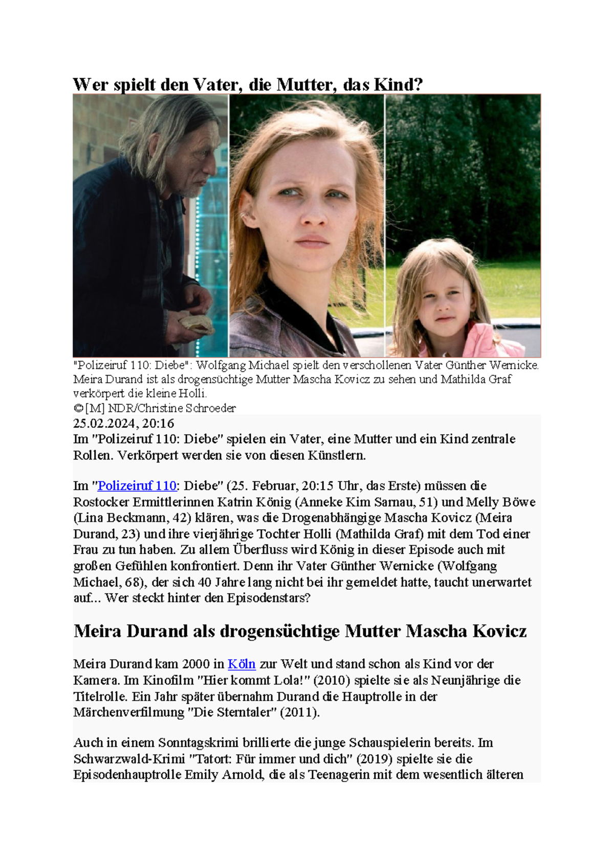 Tekst tekst 4 duits - Wer spielt den Vater, die Mutter, das Kind ...