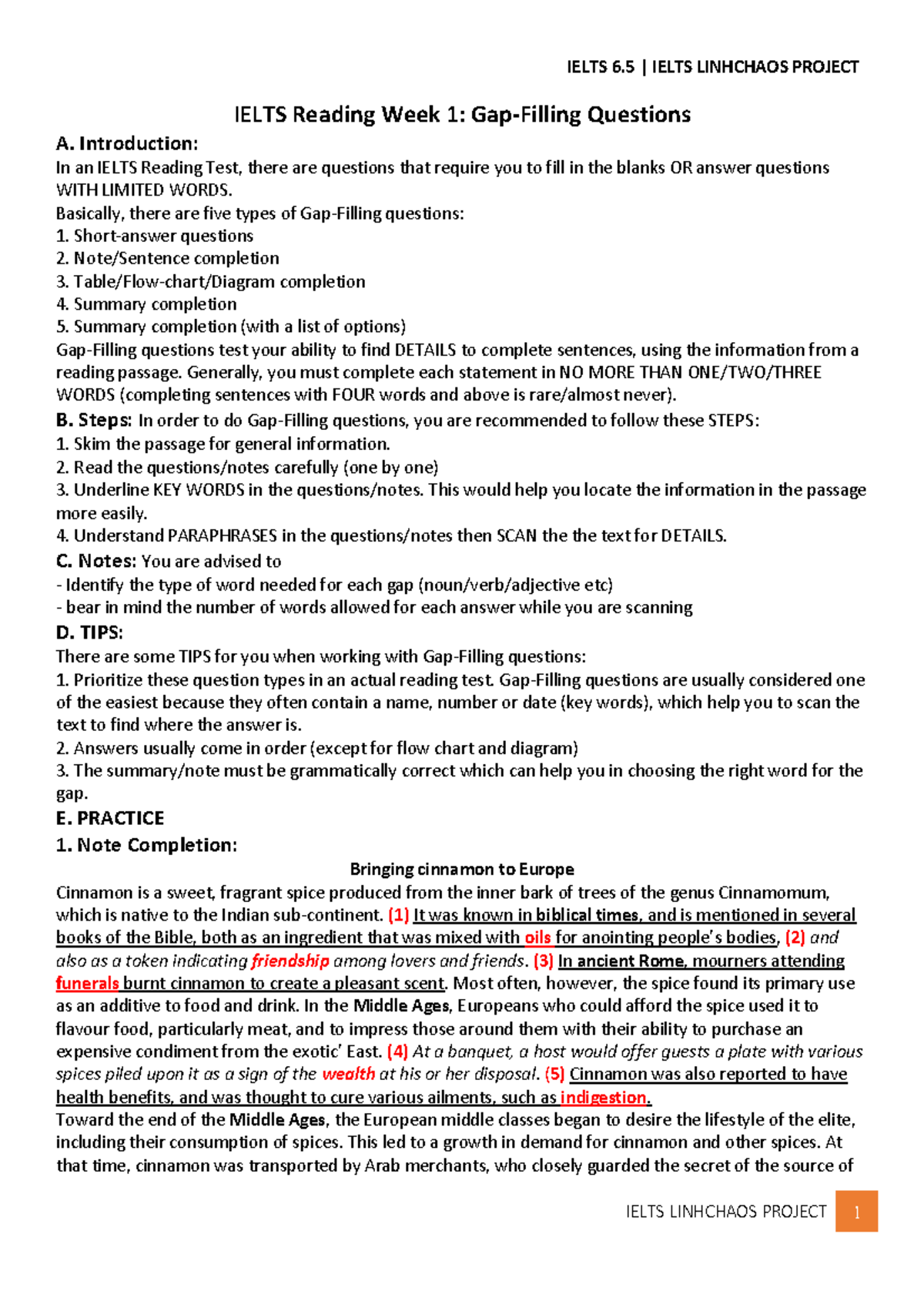KEY Reading WEEK 1 6 - day la de on luyen ielts - IELTS Reading Week 1 ...