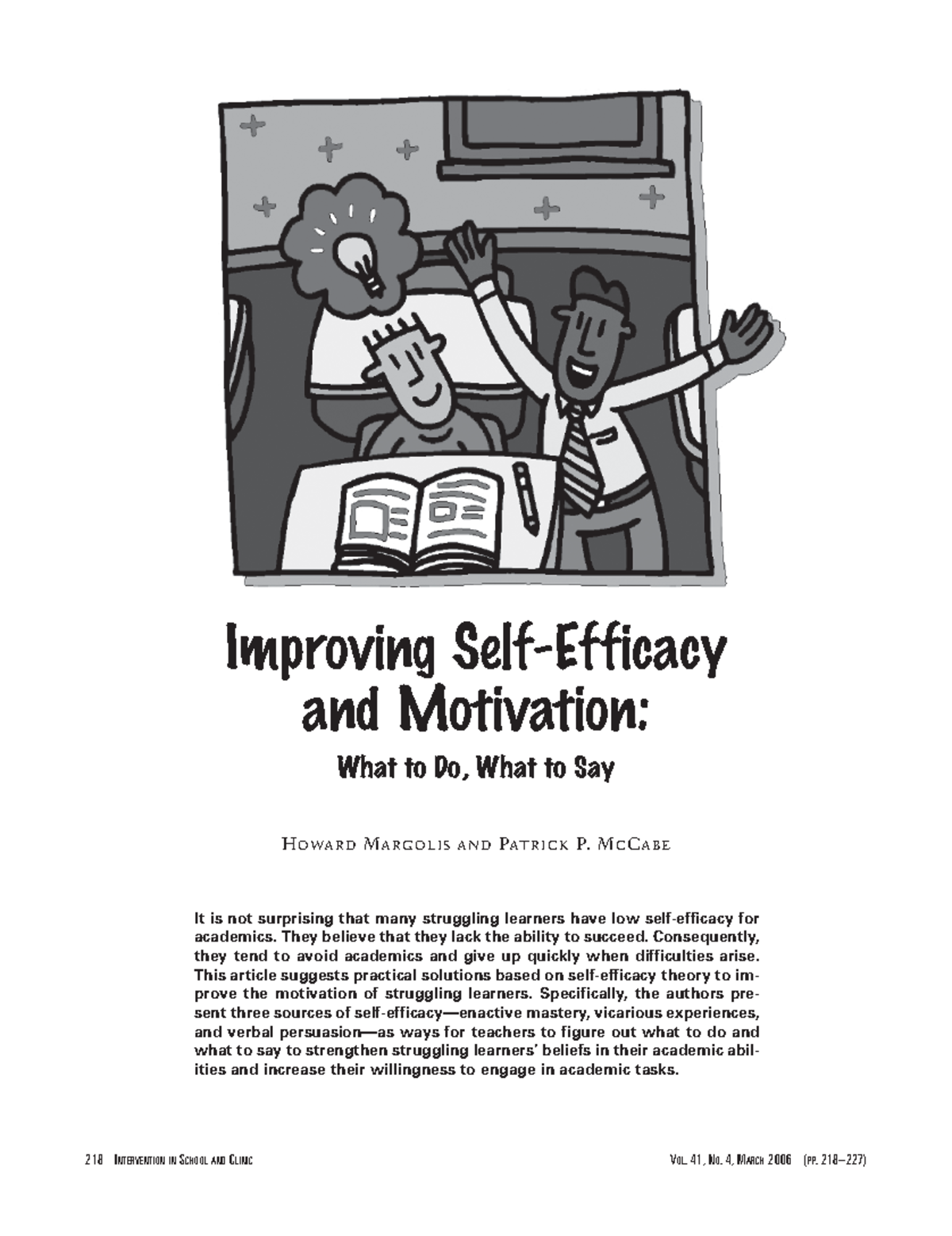 Improving Self Efficacy and Motivation - 218 I NTERVENTION IN S CHOOL ...