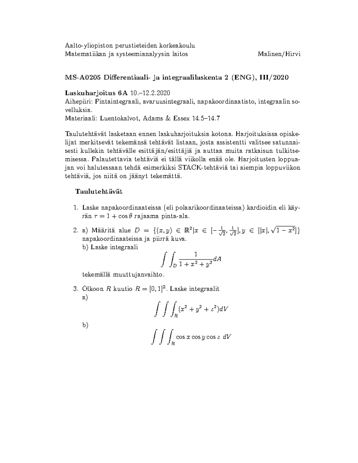 H6A - Tehtävät - Aalto-yliopiston perustieteiden korkeakoulu ...