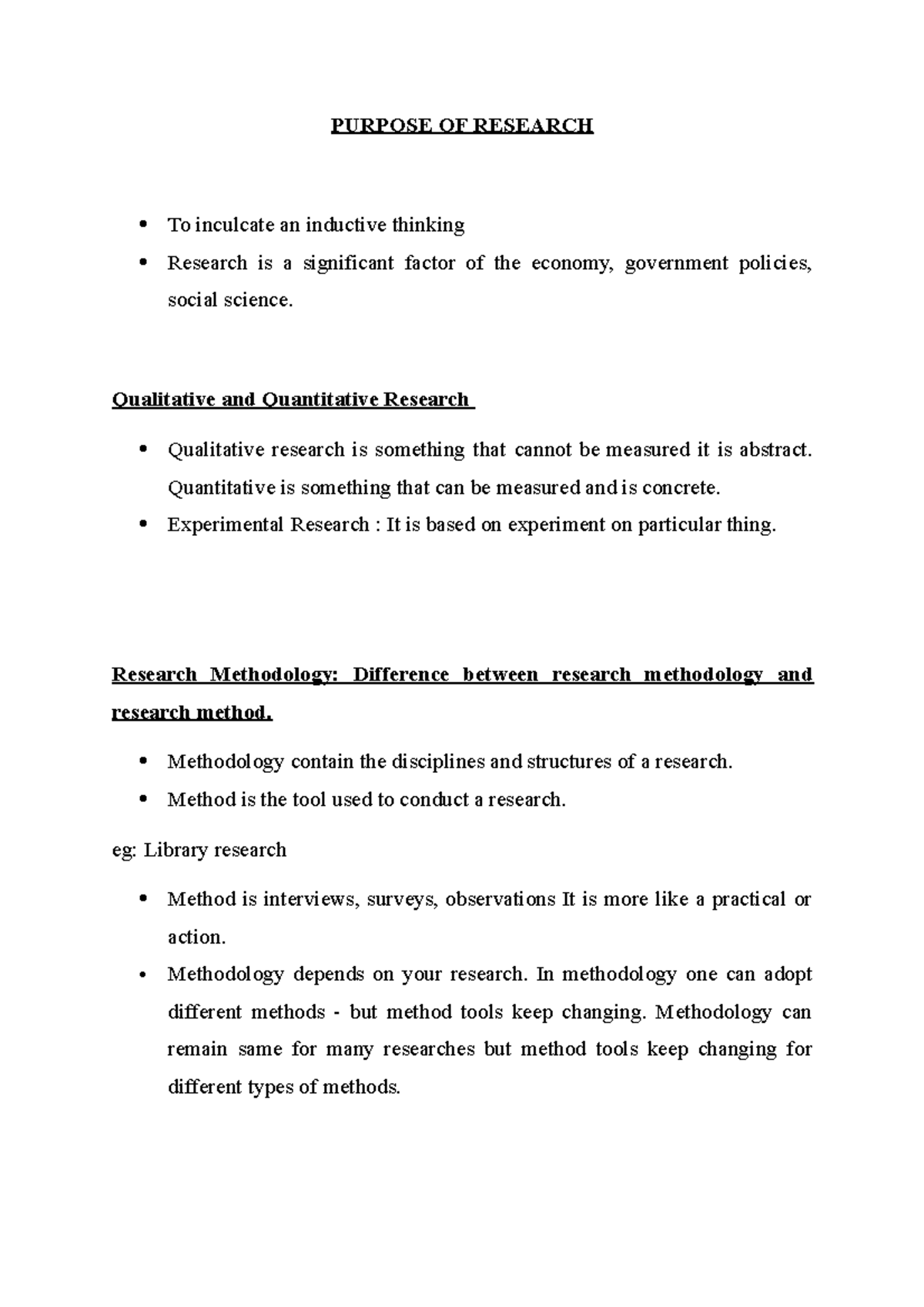 Purpose OF Research - PURPOSE OF RESEARCH To inculcate an inductive ...