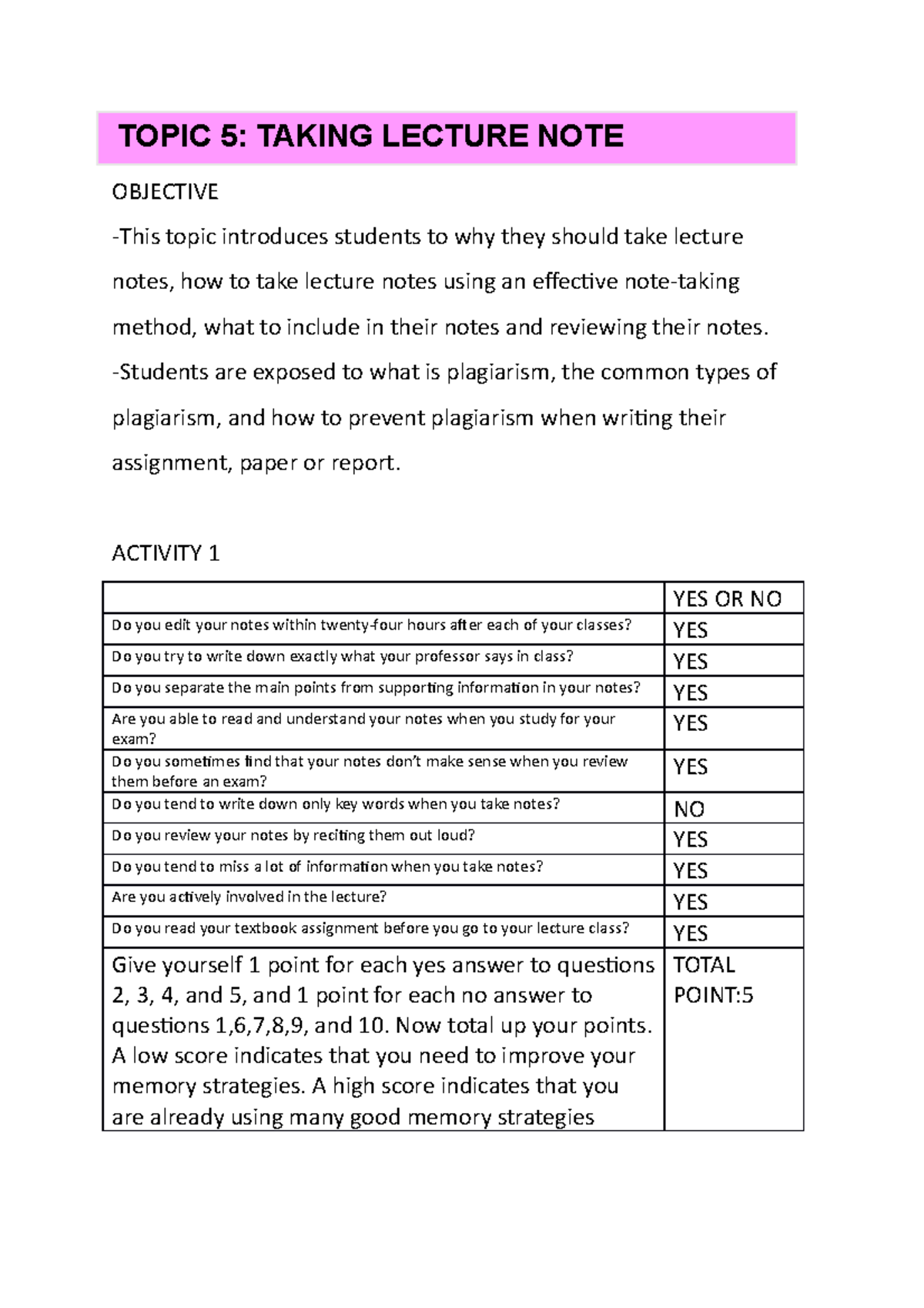 Topic 5 Taking Lecture Notes - Haseena Naajia Binti Ishak AS115 ...