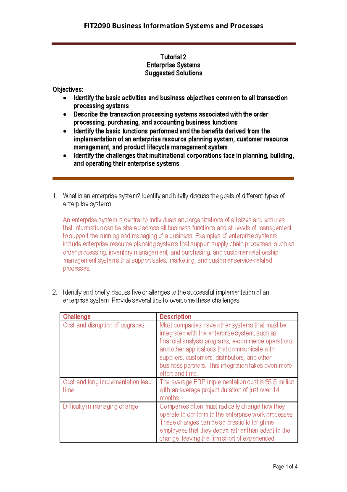 Tutorial 2 Suggested Solutions - Tutorial 2 Enterprise Systems ...
