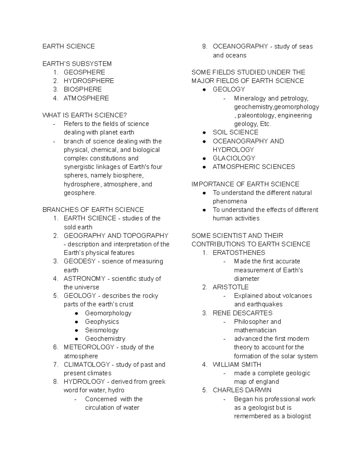 Earth Science 1st monthly - EARTH SCIENCE EARTH’S SUBSYSTEM 1 ...