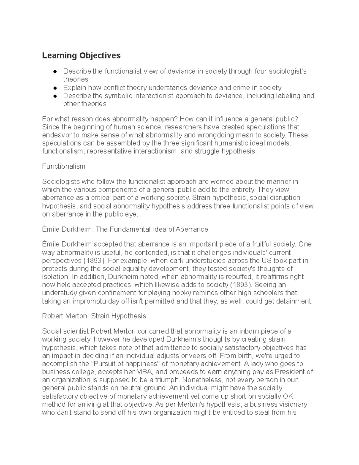 Chapter 7.2 Notes - Learning Objectives Describe the functionalist view ...