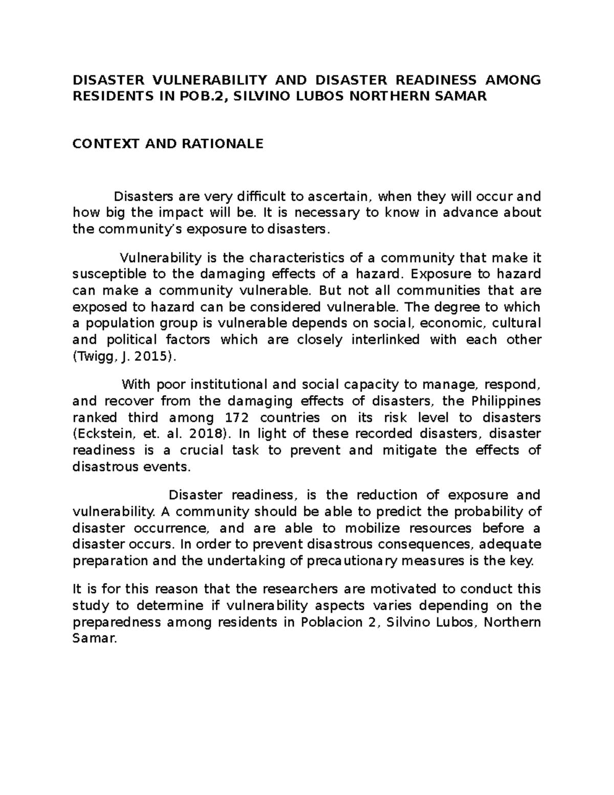 Context AND Rationale - Parts of Research Paper - DISASTER ...