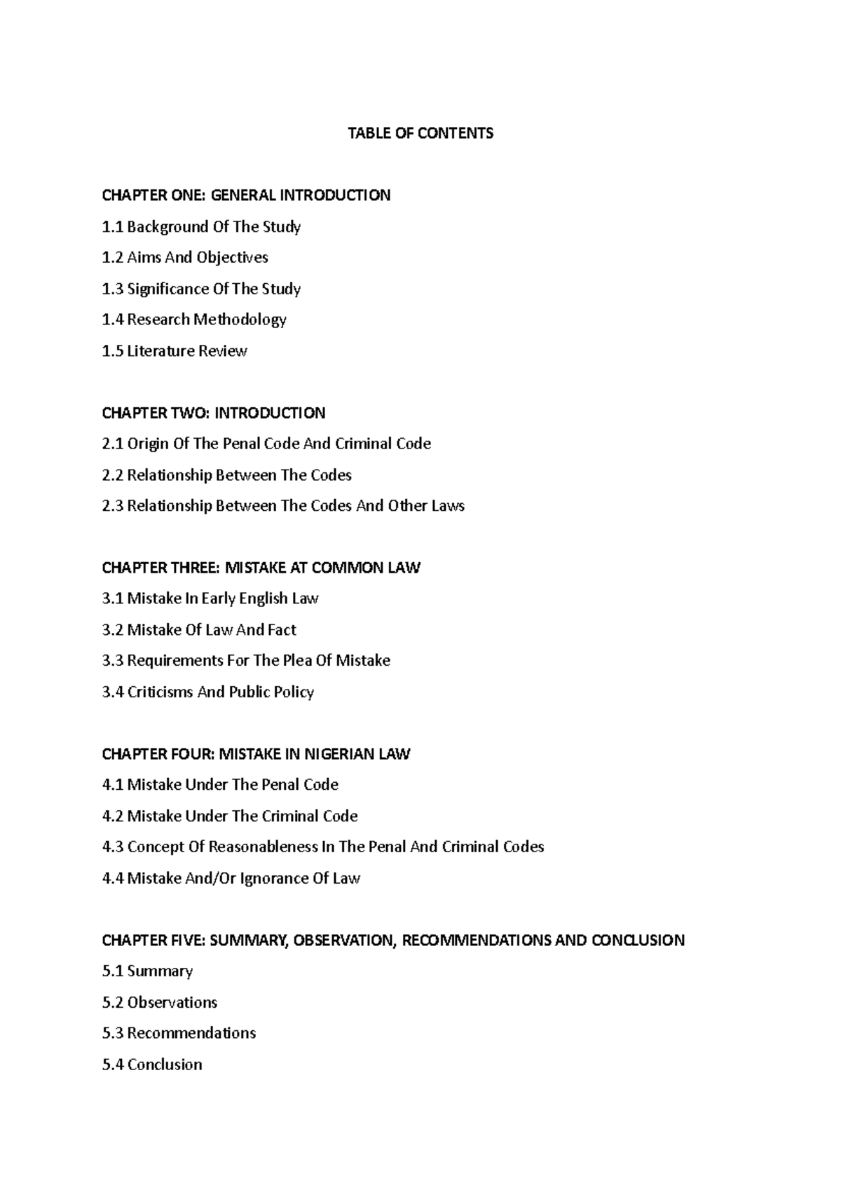 Salma'S Chapterization - TABLE OF CONTENTS CHAPTER ONE: GENERAL ...