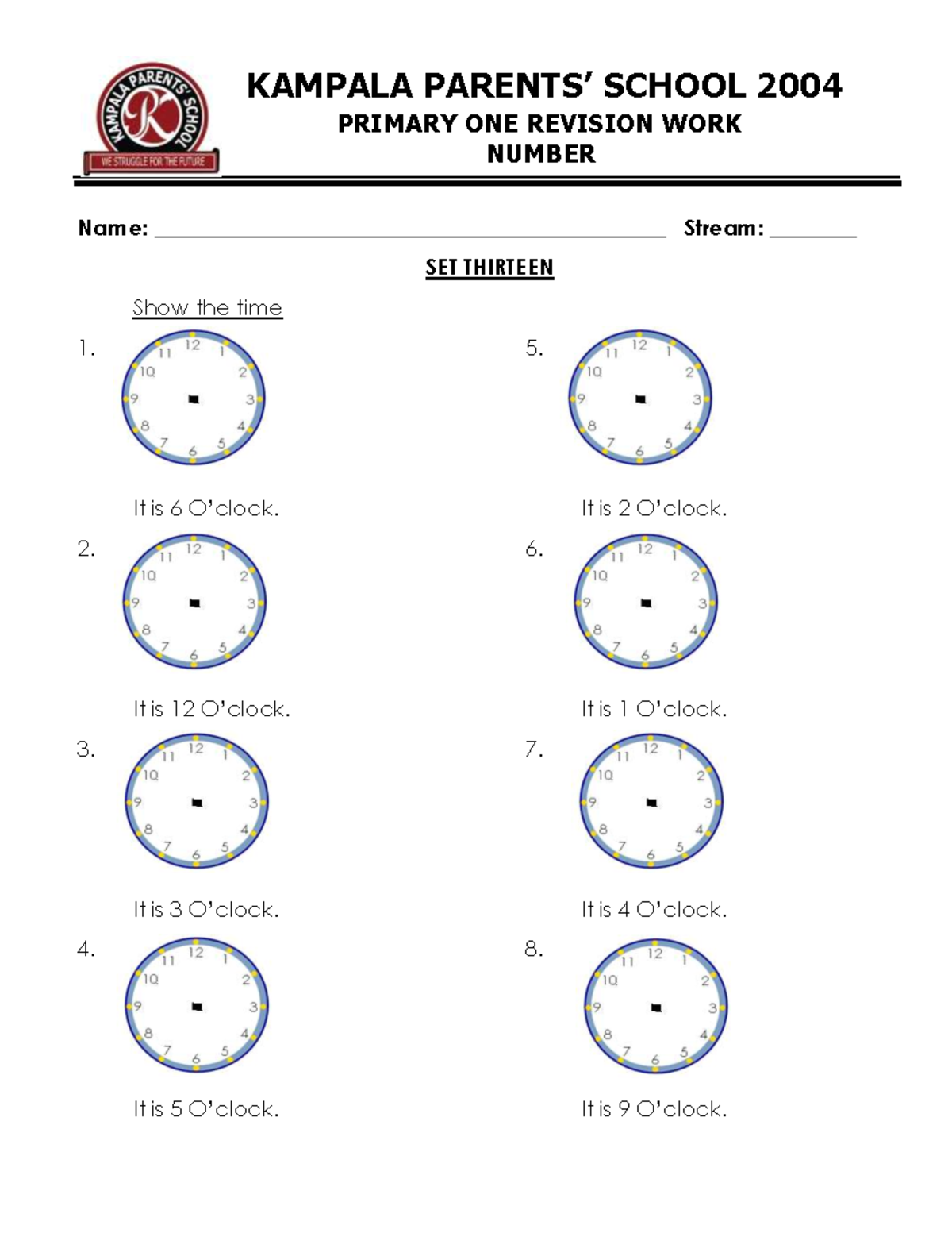 P.1 SET 13 - PRIMARY ONE REVISION WORK NUMBER Name