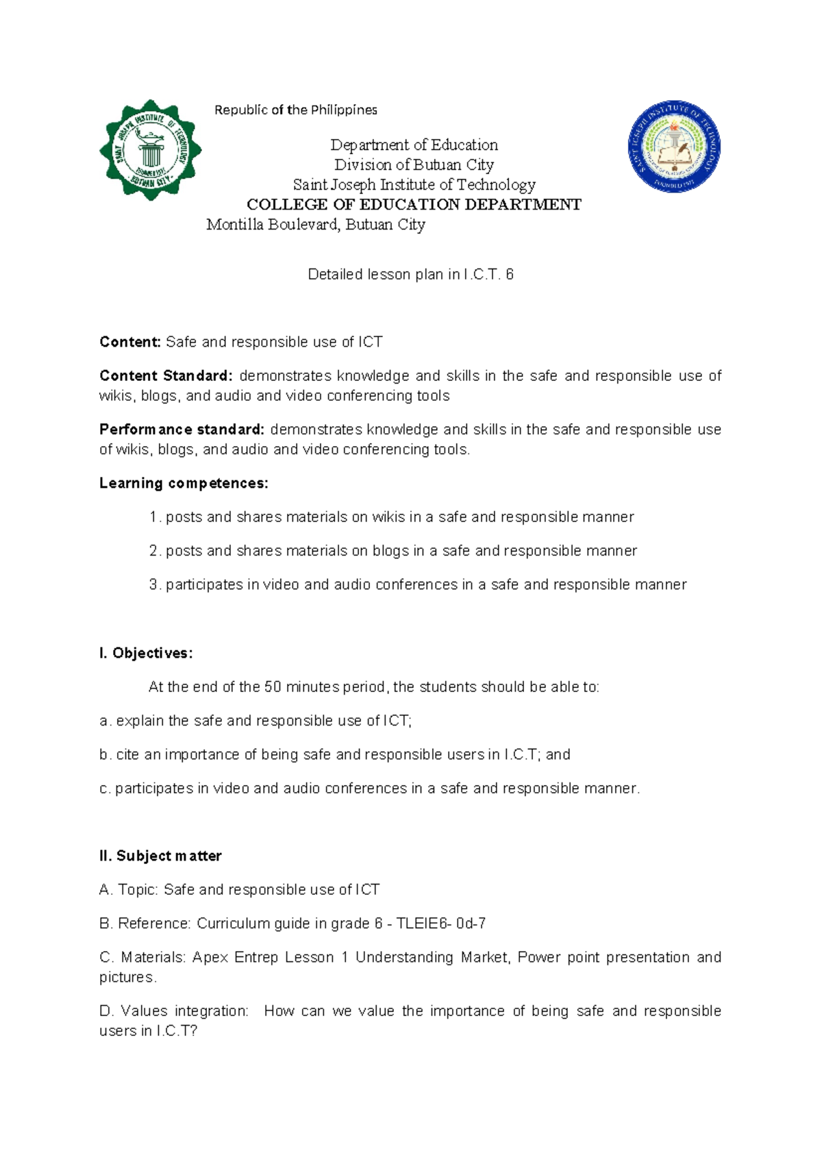 503167354 Detailed Lesson Plan Grade 6 ICT 1 2 1 - Republic of the ...
