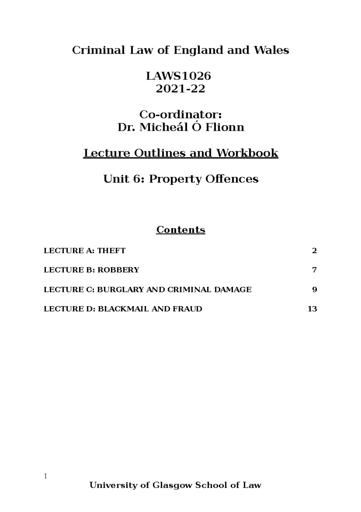 Unit 6 Property Offences Lecture Outlines and Workbook 2021 2 ...