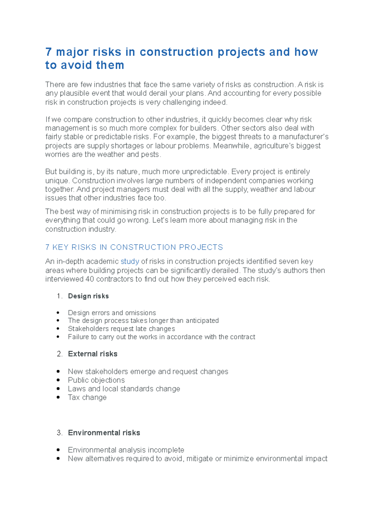 Risk exam prep - trwevtw - 7 major risks in construction projects and ...