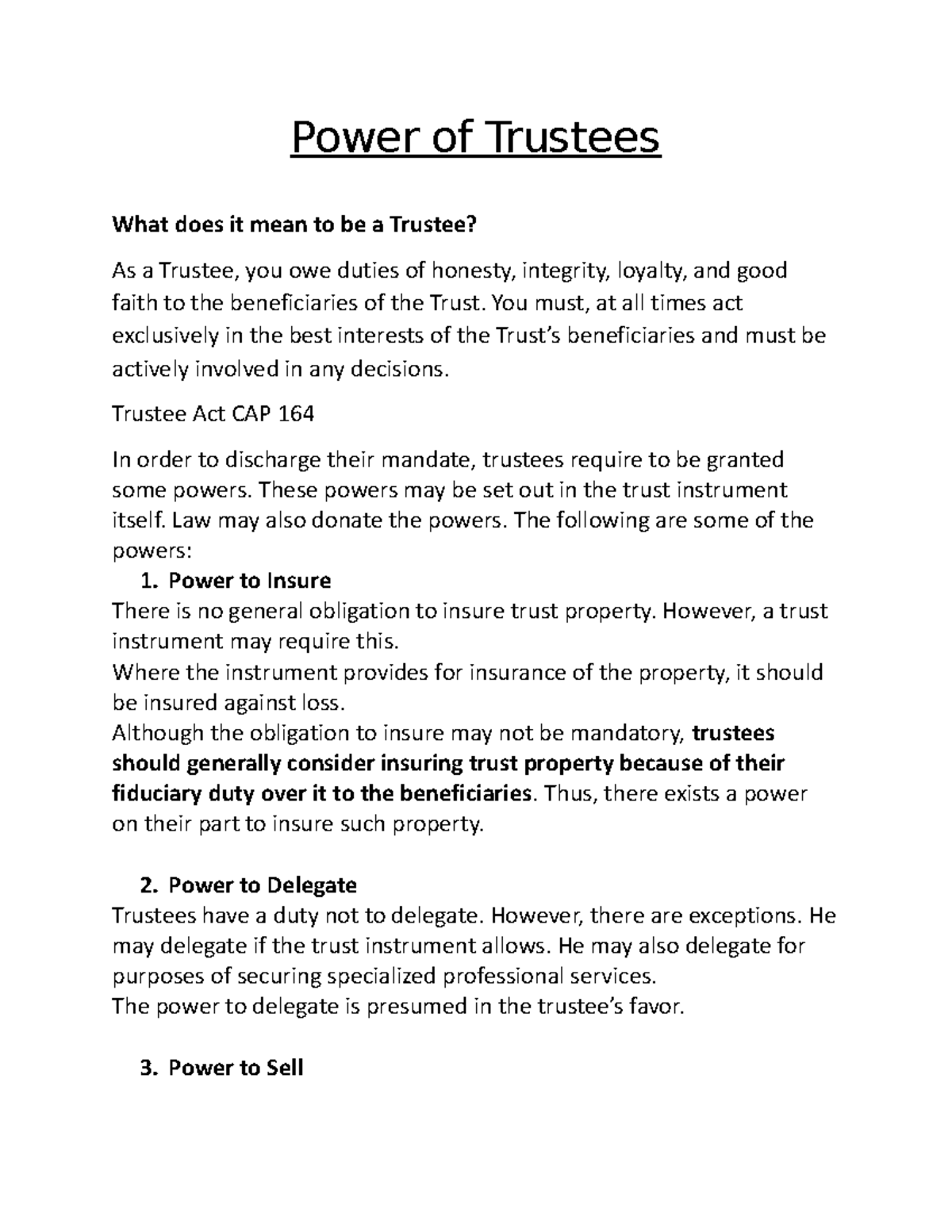 Power of Trustees - Power of Trustees What does it mean to be a Trustee? As a Trustee, you owe ...