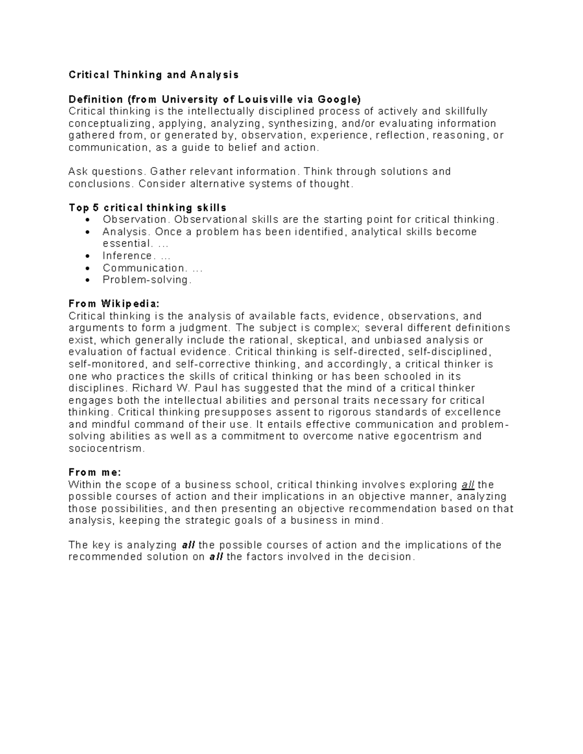 What is critical thinking - Critical Thinking and Analysis Definition ...