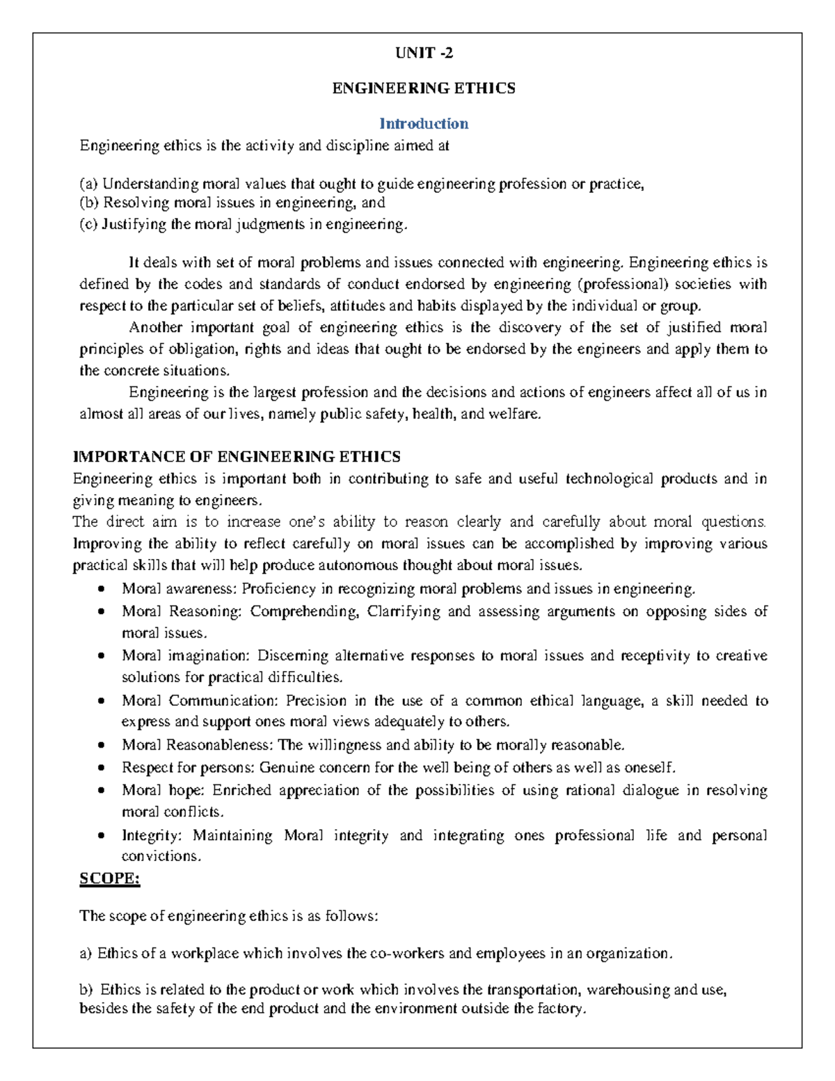 UNIT II PEE updated-converted (2)-1 - UNIT - 2 ENGINEERING ETHICS ...