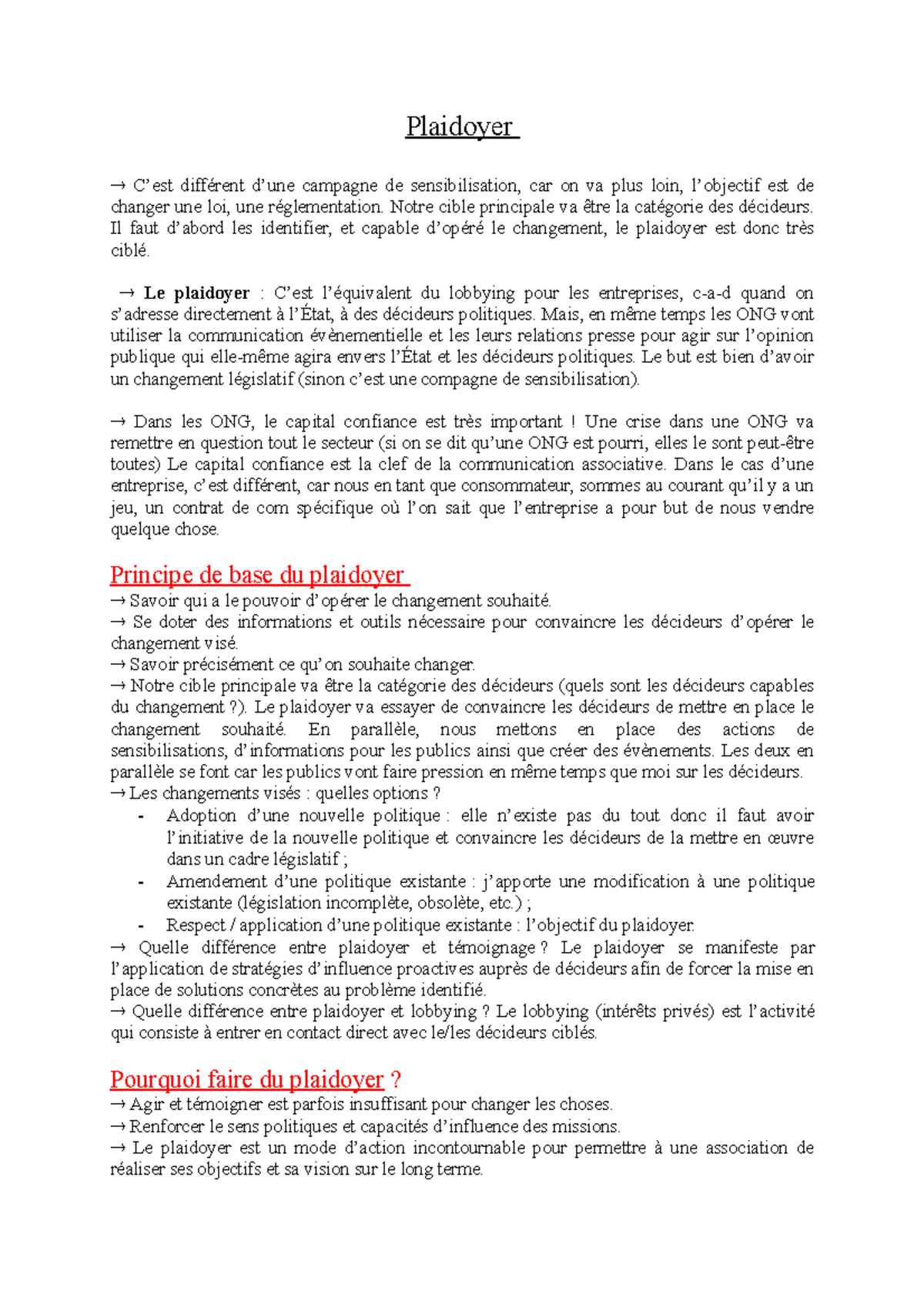 Plaidoyer - droit - Plaidoyer C’est différent d’une campagne de ...