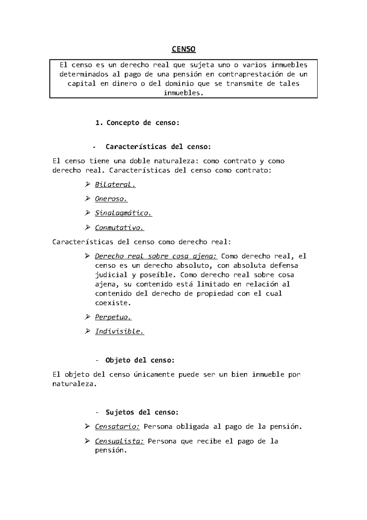 Censo - Apuntes TODOS 4 - CENSO El censo es un derecho real que sujeta ...