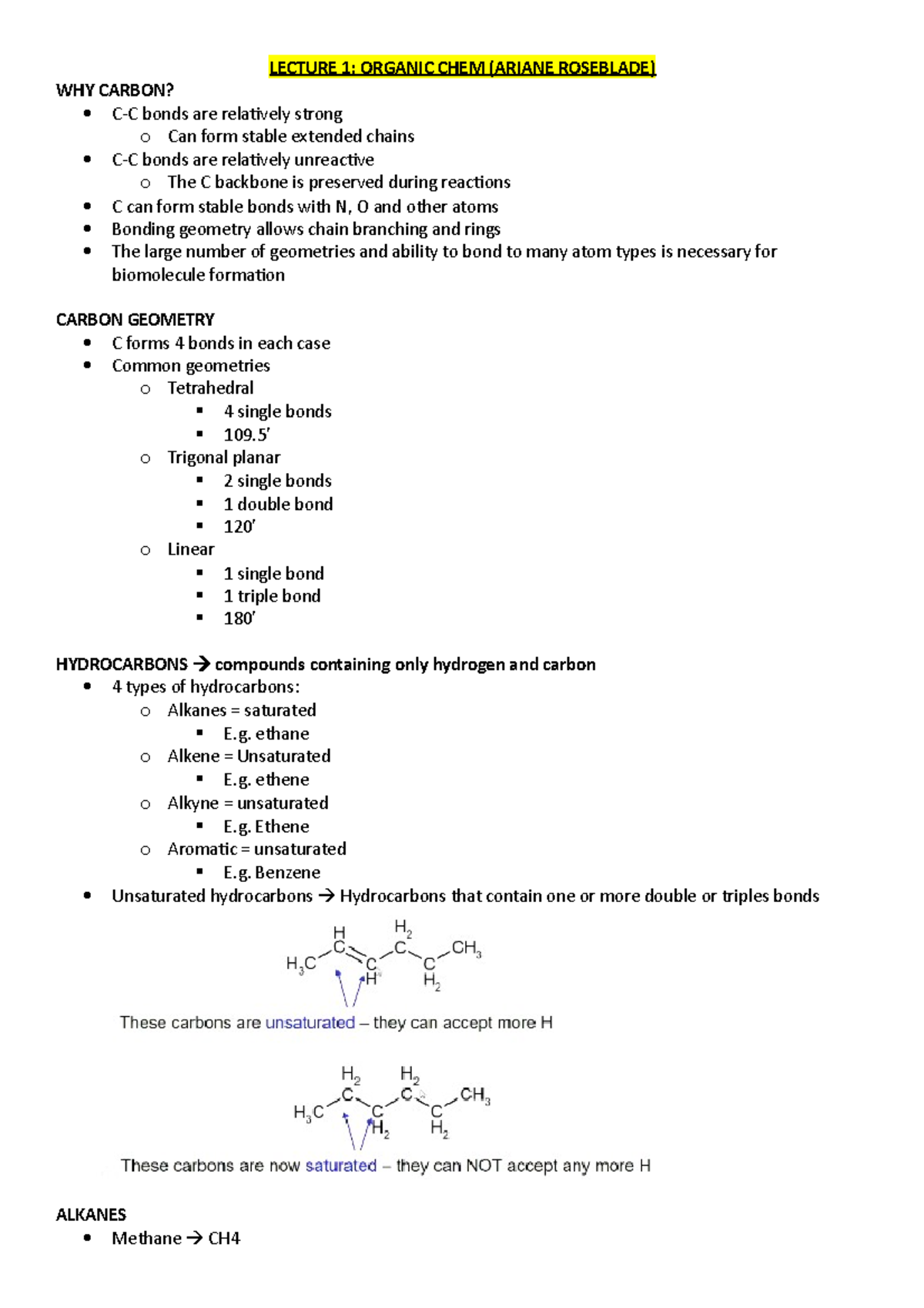 Chem - chemistry 2 lecture notes - LECTURE 1: ORGANIC CHEM (ARIANE ...