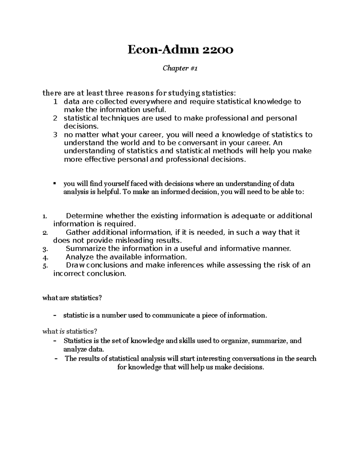 Econ-ADMN #1 - a summary for the first chapter - Basic Statistics for ...