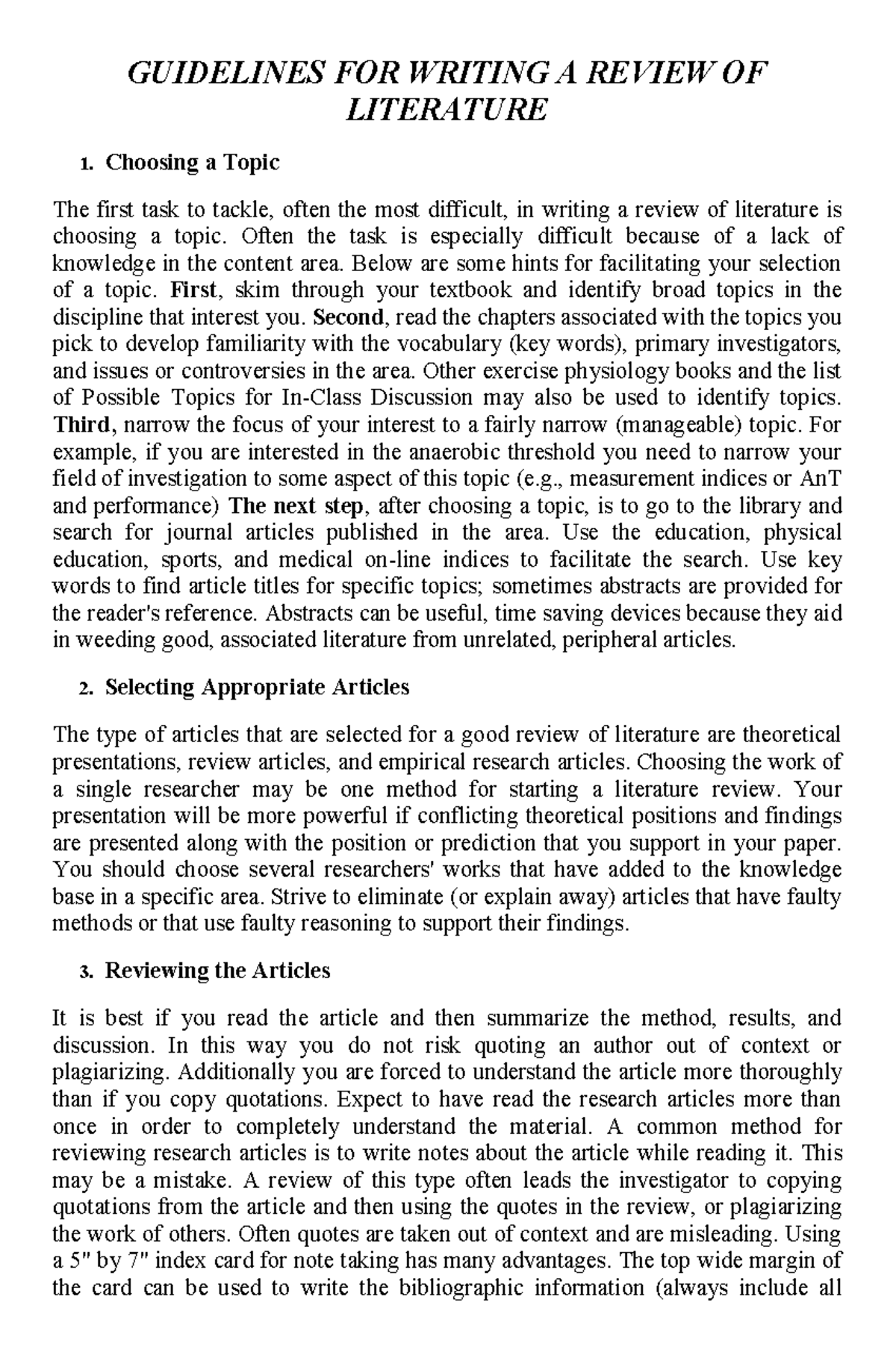 Guidelines FOR Writing A Review OF Literature - GUIDELINES FOR WRITING ...
