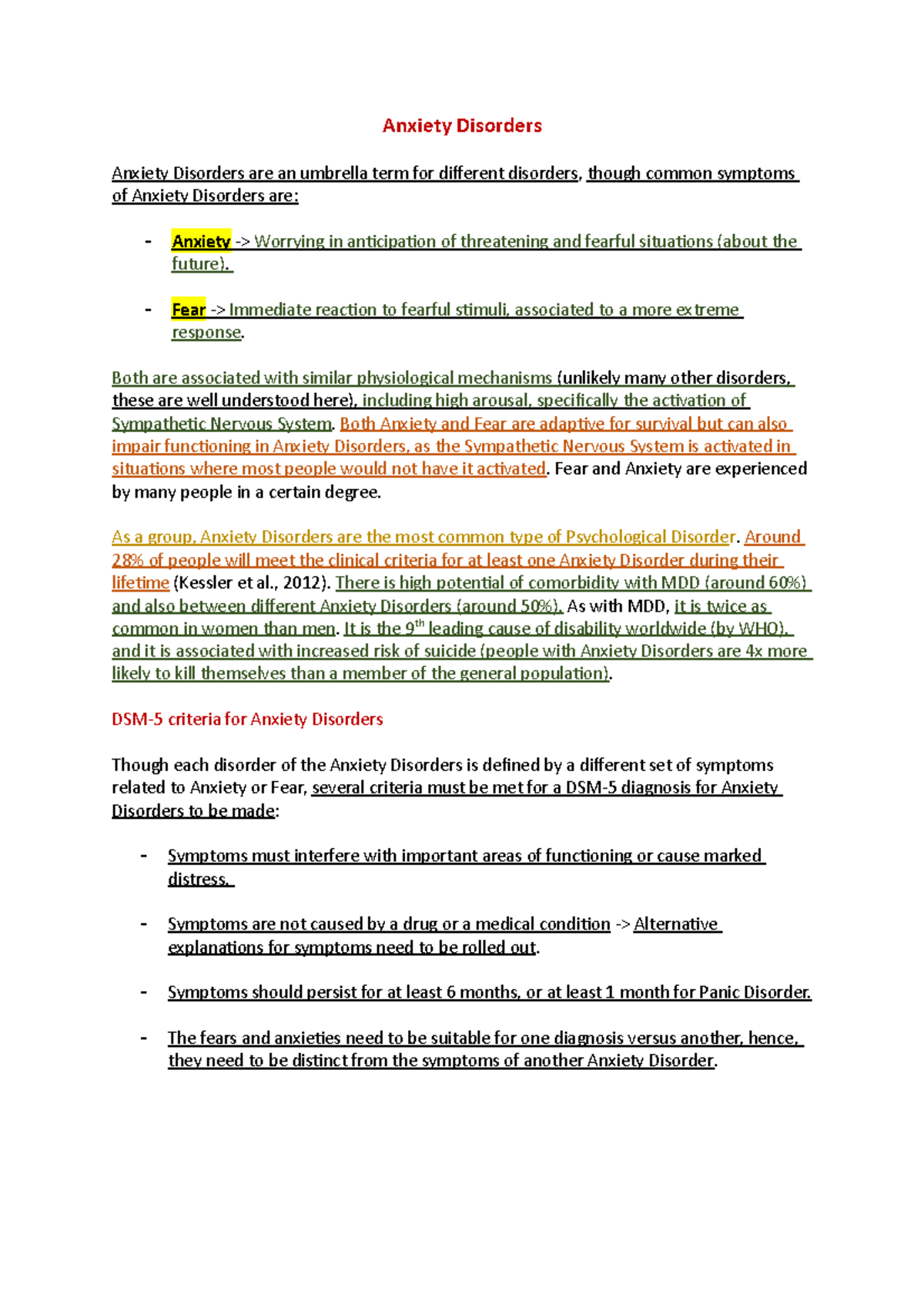 Individual Differences and Abnormal Psychology - Lecture 5 - Anxiety ...