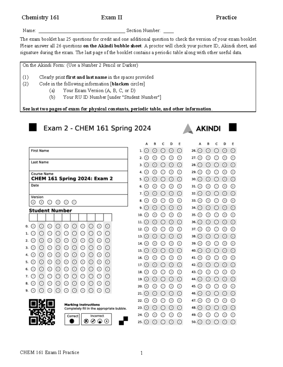 Practice+Exam+II - Chemistry 161 Exam II Practice Name ...