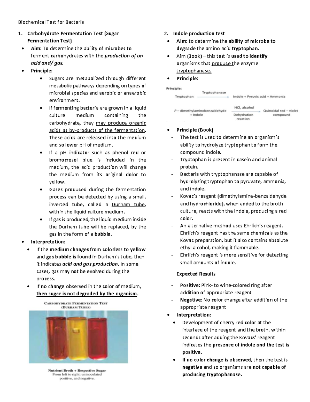 Microbio lec Midterm- Biochemical Test (outline) - Biochemical Test for ...