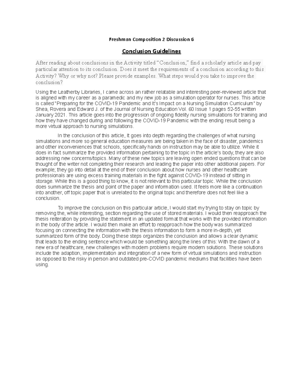 2020 Freshman Composition 2 Discussion 6 - Freshman Composition 2 ...