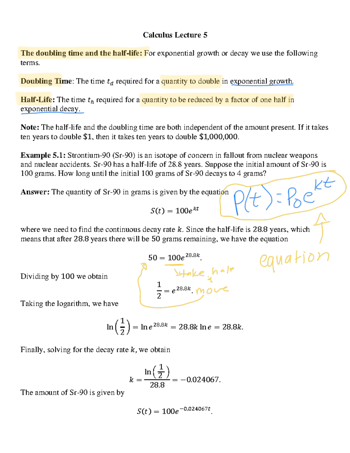 Cal 2010 Lecture 5 The doubling time and the half-life - Calculus ...