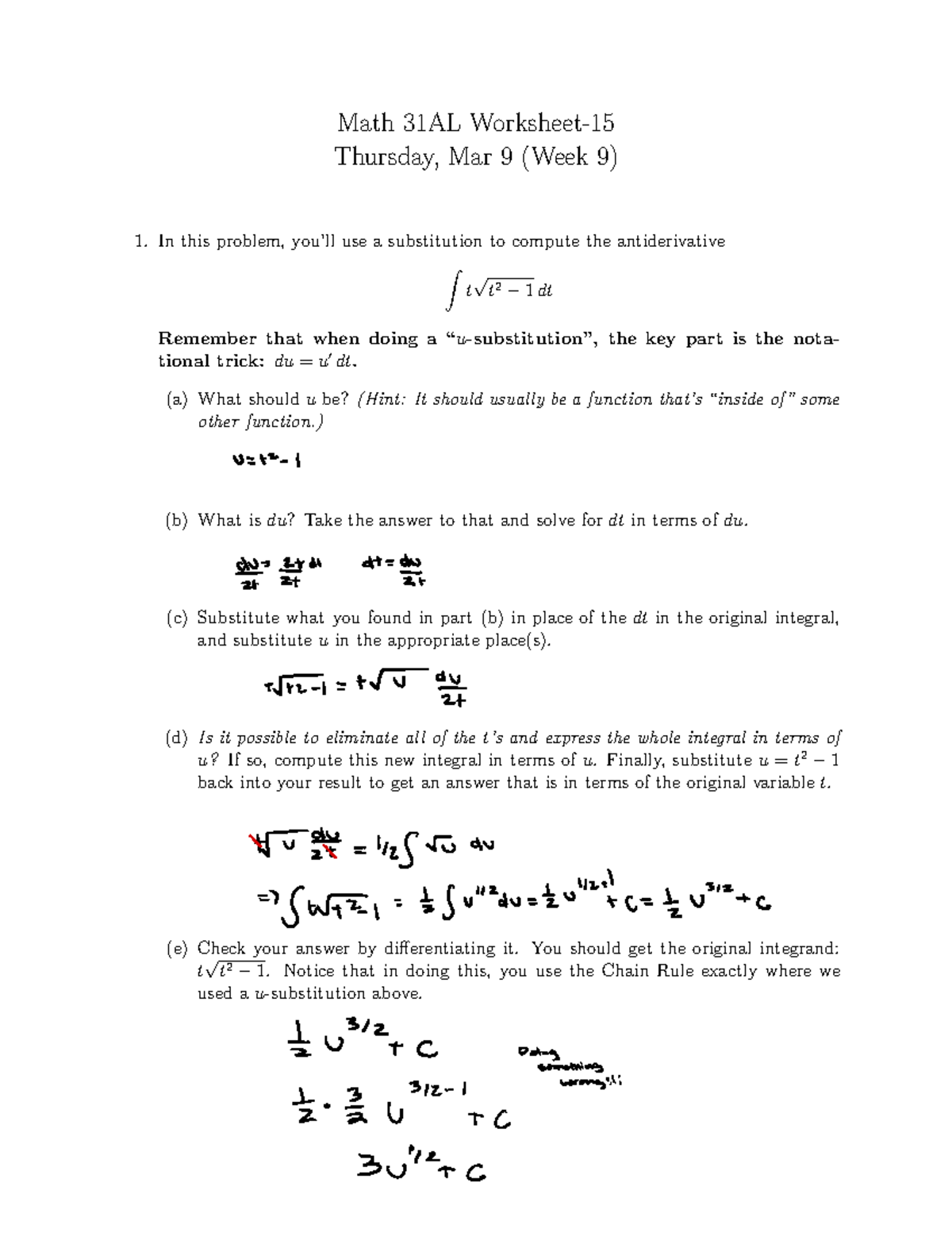 Worksheet 15 - Math 31AL Worksheet- Thursday, Mar 9 (Week 9) In this problem, you’ll use a - Studocu
