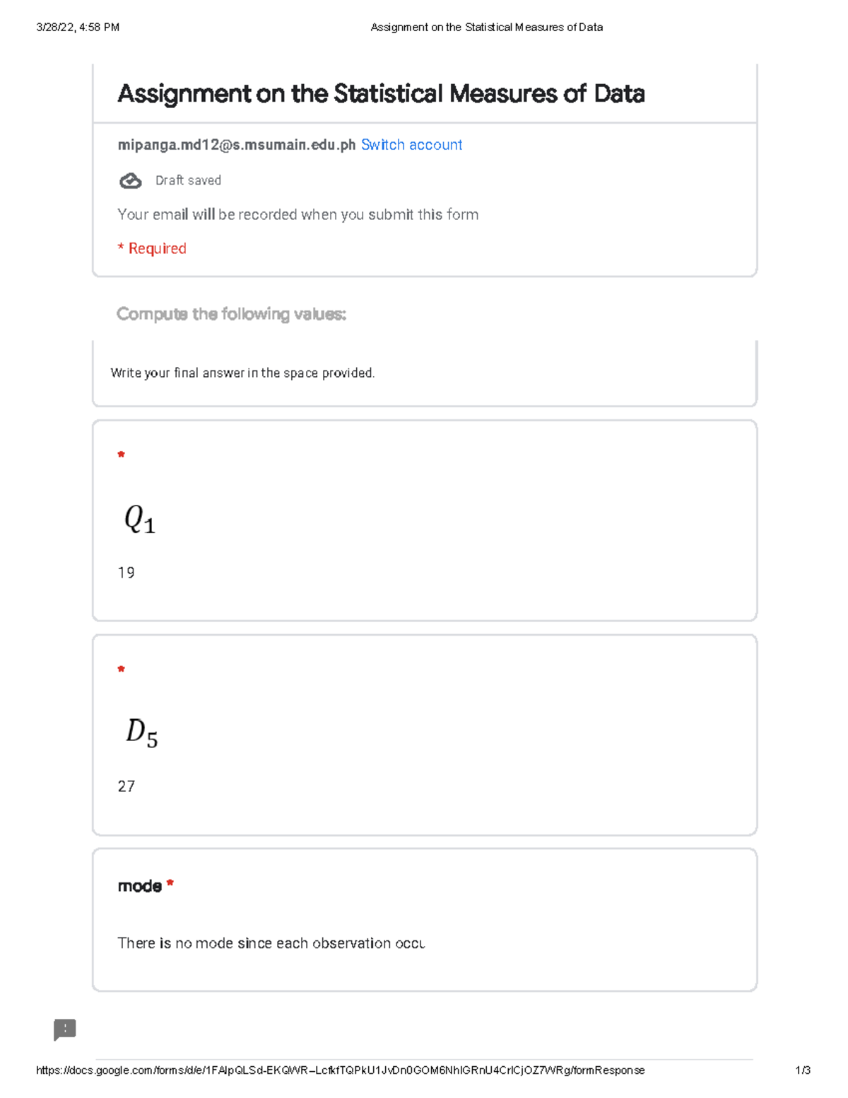 Assignment on the Statistical Measures of Data - - Studocu