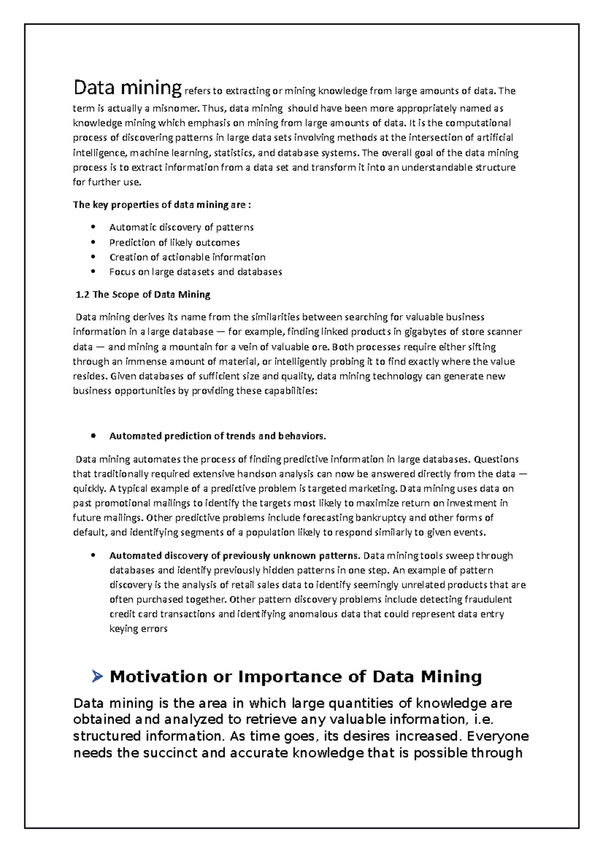 Data Mining Notes Data Mining Refers To Extracting Or Mining Knowledge From Large Amounts Of