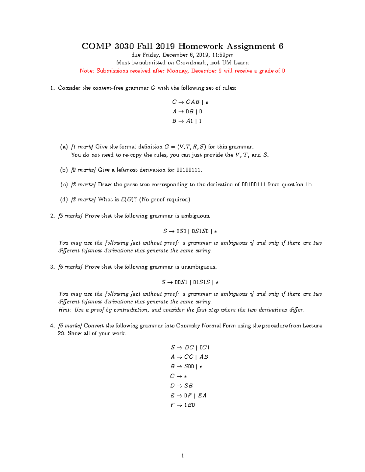 Assignment 6-Questions - COMP 3030 Fall 2019 Homework Assignment 6 due Friday, December 6, 2019 ...