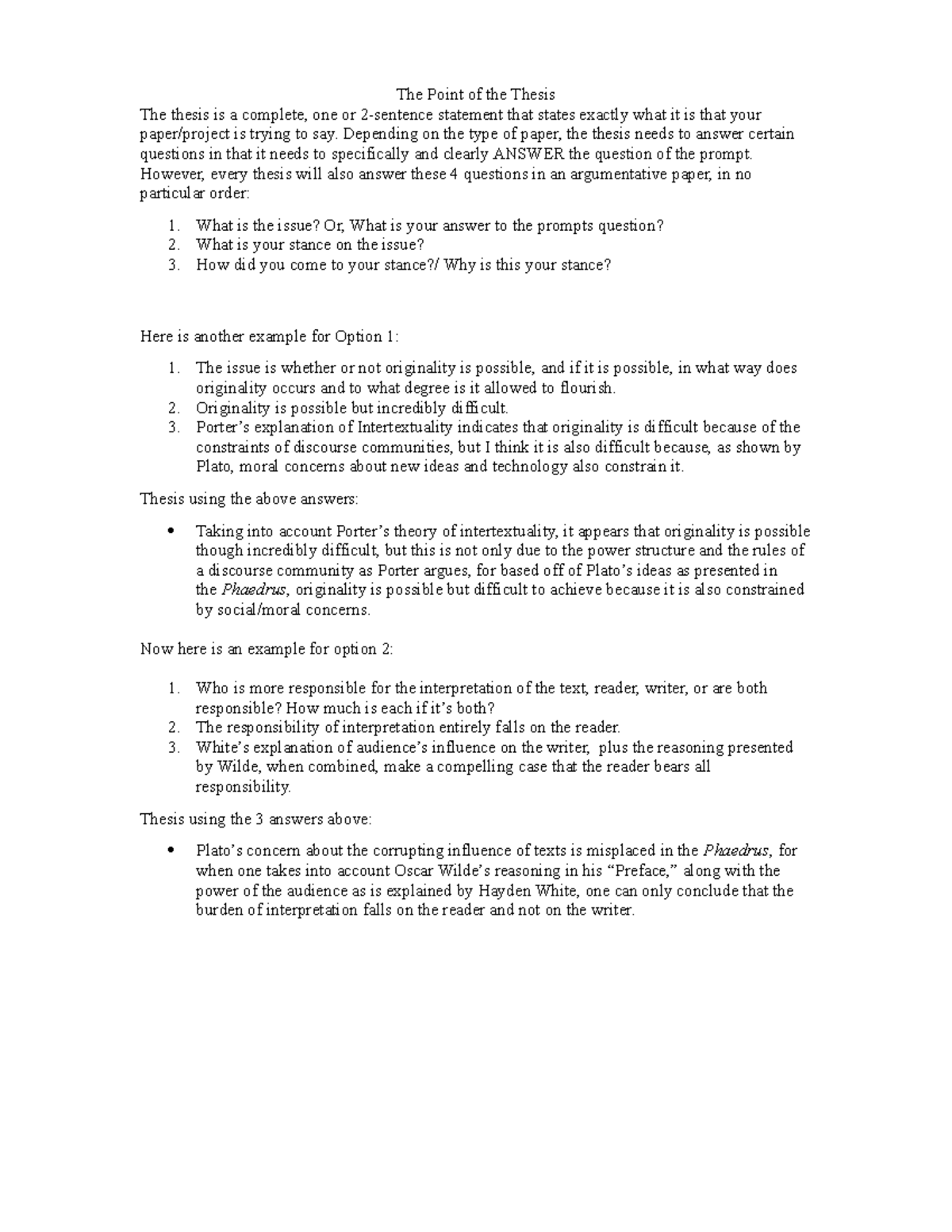 Thesis 1Apaper 2 - The Point of the Thesis The thesis is a complete ...
