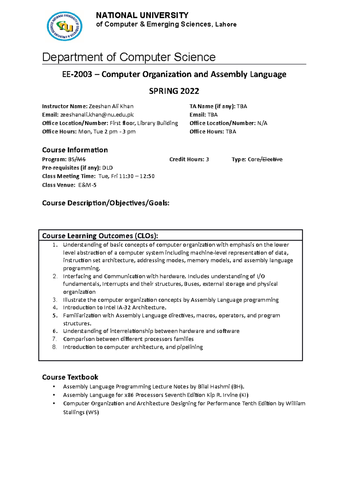 Course Outline - BCS4F - Helpful material - NATIONAL UNIVERSITY of ...